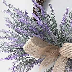 æ— 18 Inch Artificial Lavender Wreath, Silk Lavender Wreath with Bow, Spring Summer Wreath for Front Door Window Wall Wedding Party Home Garden Decor, Purple, 210118XH02-9300-1815254331