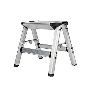 Camco Folding Metal Step Stool - Perfect for Hard to Reach Areas in Kitchens and Closets, Great as a Truck Stool, Folds for Easy Storage (43672), Silver,One Size