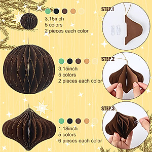 TecUnite 50 Pcs Glitter Christmas Party Decorations 3D Mini Glitter Edge Paper Honeycomb Ornament Honeycomb Tissue Hanging Ornament for Xmas Tree Decoration Wedding Birthday Party(Classic)