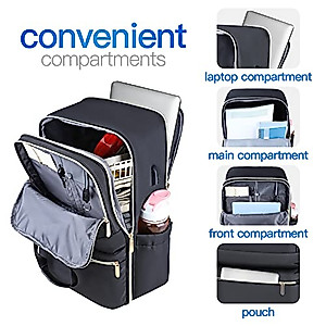 ZMMMA Laptop Backpack for Women, Women Laptop Bag 15.6 inch, Travel Laptop Backpack Purse Anti-theft with USB Port, Stylish Womens Backpack for Business Work Travel College School Bookbag, Black