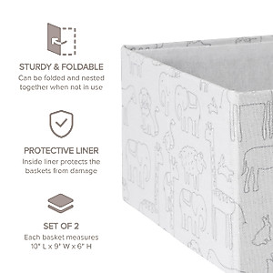 RGI Home Decorative Storage Bins, Set of 2 Rectangular Greyboard Zoo Animal Organizer Baskets for Nursery, 10" L x 9" W x 6" H, Foldable, Durable and Stylish Storage Solution, Vapor Blue on White