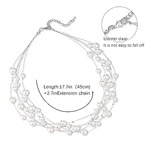 FULU AUTUMN Layered Pearl Necklace Multi-strand Pearl Choker Necklaces for Women Beaded jewelry for Wedding Parties(White)