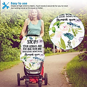 Baby Nursing Cover,Baby Car Seat Canopy,No Touch Sign Infant Stroller Cover Breastfeeding Cover,Soft Stretchy Nursing Cover Up for Baby (Leaf Flower)