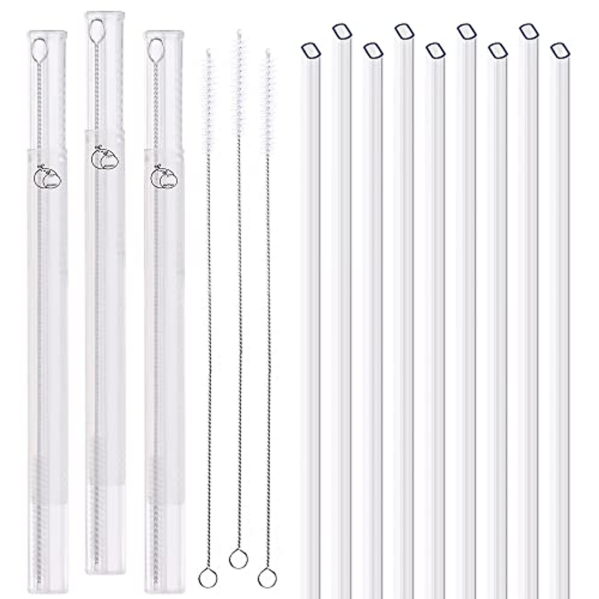 AYOYO 10.5 Inch 9 Pack Clear Acrylic Plastic Straws Portable Reusable Straw For 19 OZ - 30 OZ Coffee Cups Mason Jar Tumblers With 3 Piece Telescopic Case/3 Piece Cleaning Brush