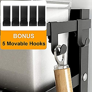 Magnetic Spice Rack,4 Tier Kitchen Magnetic Shelf for Refrigerator Fridge Organizer with 2 Paper Towel Holders and 5 Removable Hooks,Matte Black