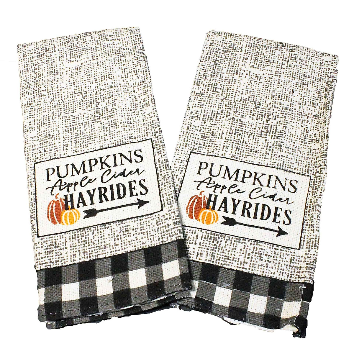 4 pc Fall Kitchen Set w/Kitchen Towels, Oven Mitt, Pot Holder - Buffalo Plaid Kitchen Set Pumpkin, Apple Cider, Hayrides Fall Kitchen Decor Set - Comes in an Organza Bag so It's Ready for Giving