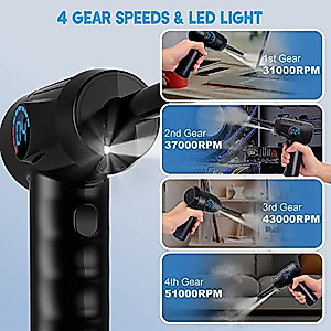 Koobesthy Compressed Air Duster, Computer Keyboard Dust Cleaner with 6000mAh Fast Charging LED Light, Electric Air Duster with LCD Display, 4 Gear to 51000RPM, Cordless Air Duster, Replaces Canned Air