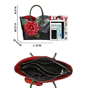 PIJUSHI Designer Genuine Leather Purses and Handbags for Women Satchel Flower Handbag (8825 Black)