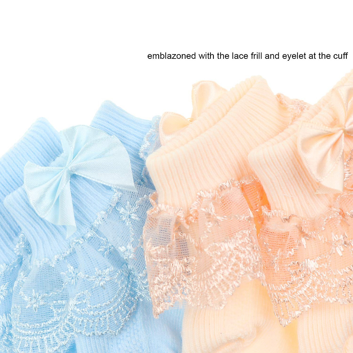 BQUBO Baby Girls Socks Eyelet Ruffle Lace Sock Cute Bow-knot Socks Newborn/Infant/Toddlers/Kids Frilly Summer Thin Dress Sock