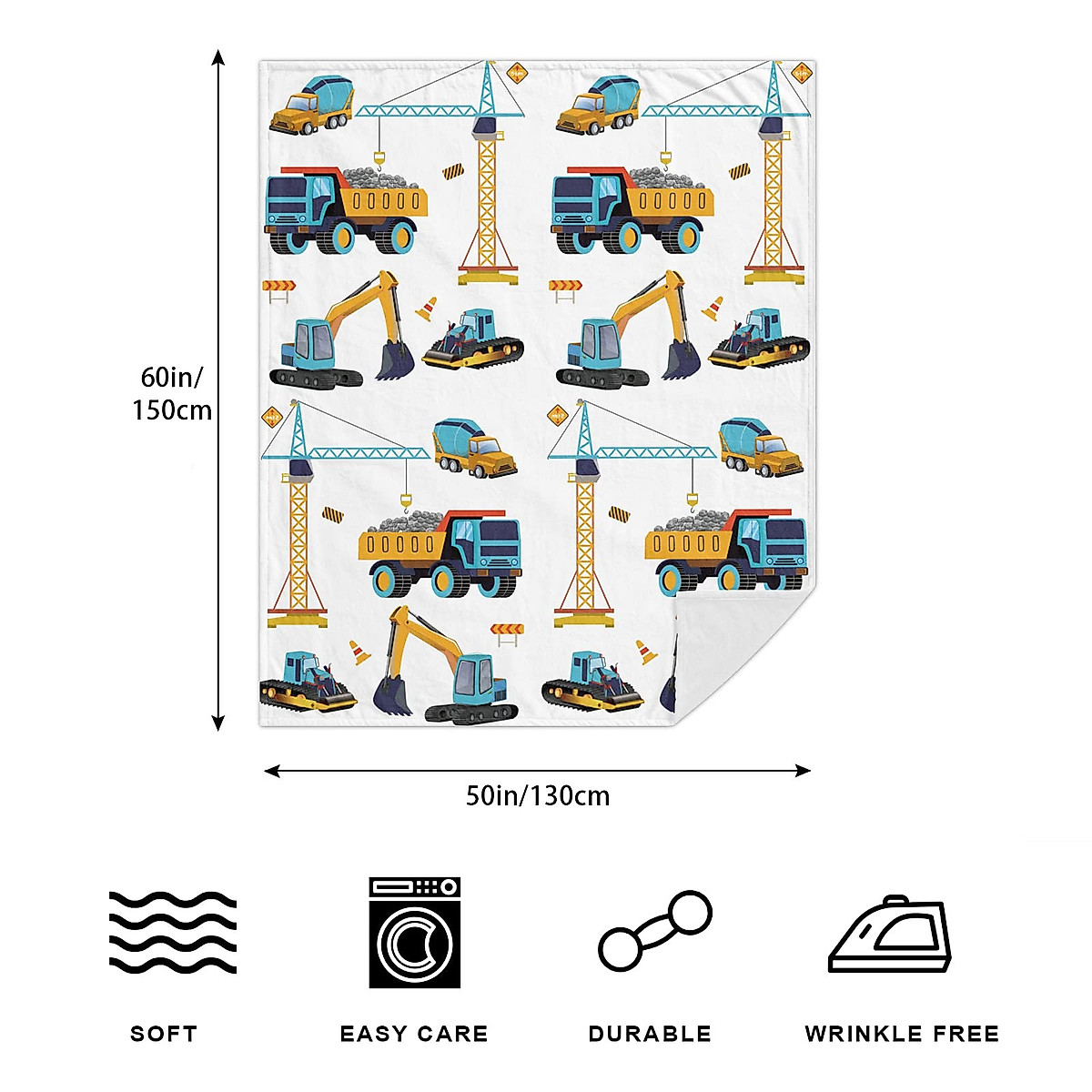 Construction Truck Blanket Boys Excavator Plush Throw Blanket Soft Fuzzy Flannel Tractor Blanket for Bed Couch Sofa Decor Blankets Trucks Car Lover Toddler Kids Blankets Gifts 60"x50"