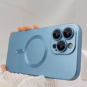 ankofave Magnetic case for iPhone 13 Pro Max Phone Case for Women, Matte Luxury Soft Metallic Luster Design with Camera Lens Protector, Compatible with Magsafe Case for iPhone 13 Pro Max 6.7"-Blue