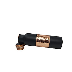 Ornate International COPPER WATER BOTTLE 1000 ML MIDLE SEQUENSE HAMMERED NEW LOOK DESIGN FOR DRINKING WATER (BLACK) set of 2 (BLACK)