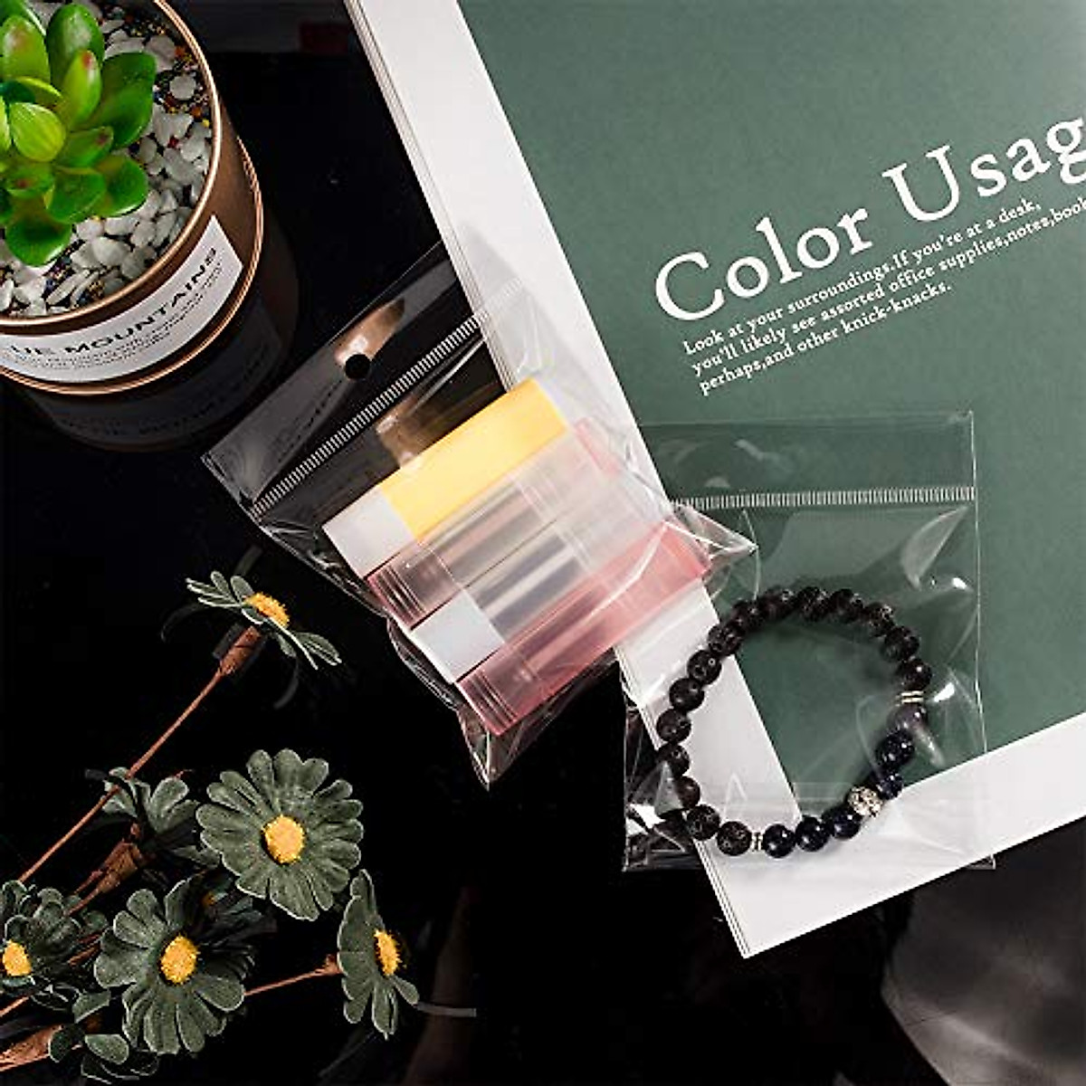 PH PandaHall 400 pcs 3.5 x 3.3 Inch Clear Plastic Bags, Resealable Adhesive Cello/Cellophane Treat Bags Self Sealing OPP Bags for Bakery Soap Cookies Gifts, 1.3 Mil