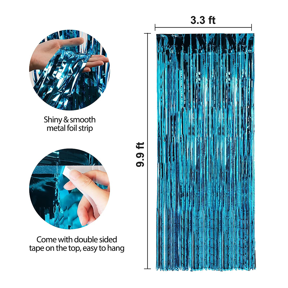 Crosize 3 Pack 3.3 x 9.9 ft Blue Foil Fringe Backdrop Curtain, Streamer Backdrop Curtains, Streamers Birthday Party Decorations, Tinsel Curtain for Parties, Galentines Decor