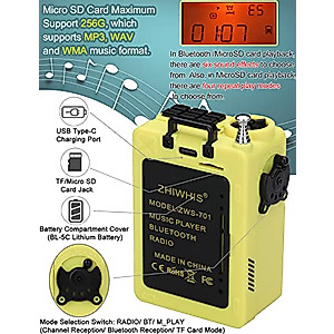 ZHIWHIS Shortwave Radio, MP3 Player with Weather Radios Portable AM FM, Retro Bluetooth Speaker with 6 EQ Modes, Rechargeable Alarm Clock Receiver with Sleep Time and NOAA Alerts ZWS-701
