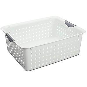 Sterilite Large Ultra Plastic Basket with Handles, 6 Count, and Medium Ultra Plastic Basket with Handles, 12 Count Storage Solution System for Home