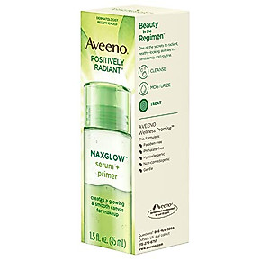 Aveeno Positively Radiant MaxGlow Hydrating Face Serum + Primer with Moisture Rich Soy & Kiwi Complex, Hypoallergenic, Non-Comedogenic, Paraben- & Phthalate-Free, 1.5 fl. oz