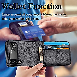 ZCDAYE Wallet Case for Samsung Galaxy Z Flip 3 Case, Samsung Z Flip 3 5G (2021) Case, Z Flip 3 Leather case with Card Holder-Black