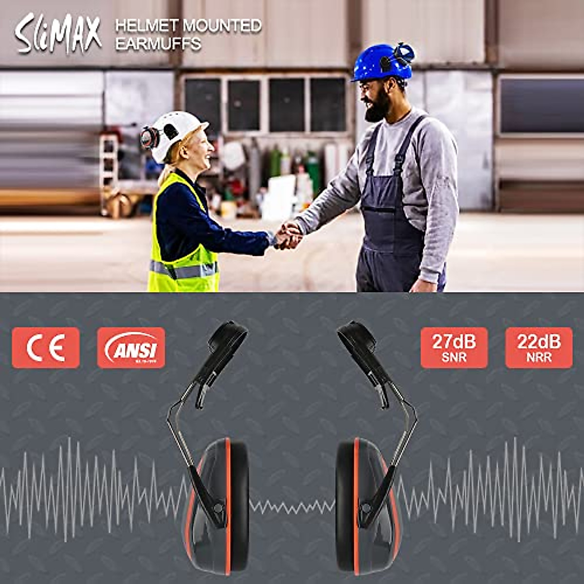 GREEN DEVIL Hearing Protection Ear Muffs For Hard Hat SNR27dB/NRR 22dB Noise reduction Low Profile Helmet mounted Safety Earmuff for Construction or Manufacturing