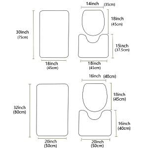 EZON-CH 3pcs Bath Rug Set Memory Foam Non-Slip Bathroom Rug Contour,Mat and Toilet Lid Cover,Red Poppy Flower Pattern Bathroom Rugs,18"x30"+14"x18"+15"x18"