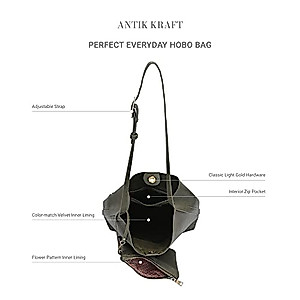 Antik Kraft The Ophelia Hobo Shoulder Bag Purse for Women with Detachable Wristlet, Soft Distressed Vegan Leather - Olive