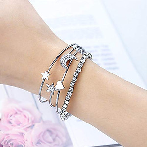 51 PCS Gold Silver Jewelry Set with 6 PCS Necklace,9 PCS Bracelet,36 PCS Layered Ball Dangle Hoop Stud Earrings for Women Jewelry Fashion and Valentine Birthday Party Gift