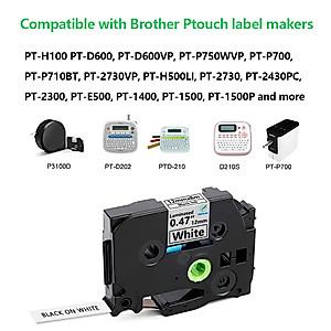 Techlink TZc-231 TZe 131 Compatible with Brother Label Maker Tape Laminated P Touch PT-D210 PT-H110 PT-D220 PTD400 PTD410 Label Tabe Maker 12mm x 8m (6 pcs White/Clear/Yellow/Red/Green/Blue Package)