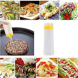 4 Hole Jam Squeeze Bottle with Cap Lids, 300ml Large Capacity Leak Proof Condiment Squeeze Sauce Bottles for Salad Dressing, Ketchup, Mayonnaise, Olive Oil (Yellow)