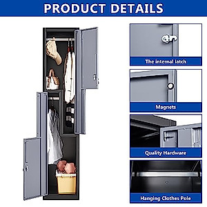 BYNSOE Metal Locker L Shape with 2 Doors Employees Locker Storage Cabinet Locker School Hospital Gym Locker Requires Assembly (Black Grey)