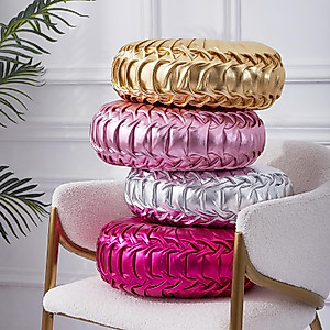 EUCIOR Gold Throw Pillows,Circular Pillow,Pumpkin Pleated Handmade Metallic Throw Pillows,Gold Pillows,Metallic Leather Decorative Pillows for Home Decor Bedroom Living Room Couch Bed Sofa (Gold)