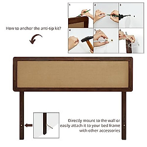Bme Nipe Queen Headboard ONLY, Boho Bohemian Coastal Style with Solid Wood, Easy Assembly, Walnut