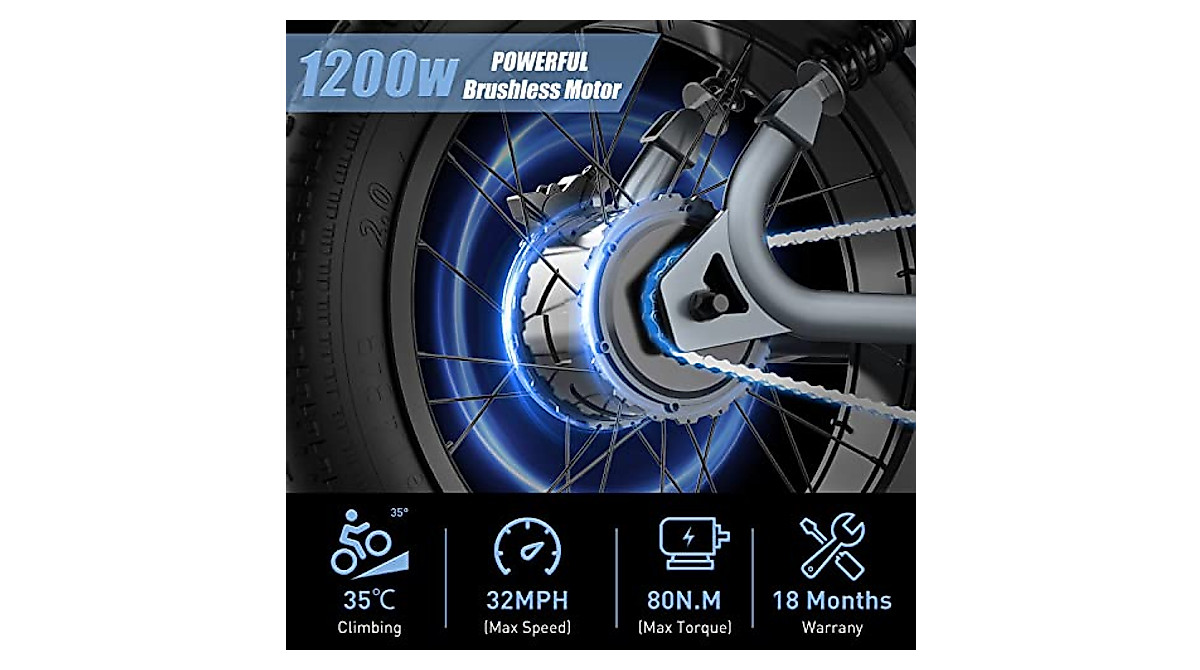 YYG 1200W Electric Bike for Adults - 20 Mile Fat Tire Commuter