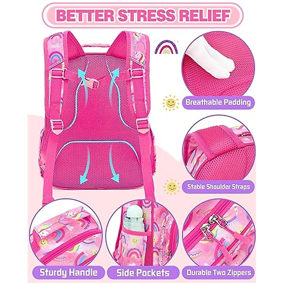 VANKEV Kids Backpack for School Girls Toddlers Boys Cute Lightweight Bookbag Preschool Kindergarten Primary Elementary School Travel Gifts Bags(Rainbow Unicorn, Kids / 12L)