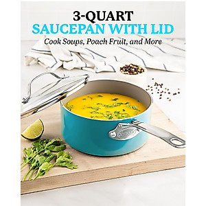 Gotham Steel Aqua Blue 3 Quart Saucepan with Lid, Ultra Nonstick Sauce Pan with Lid, Small Pot with Lid, Ceramic Nonstick Saucepan 3 Quart, Small Sauce Pot, 3 Qt Pot, Oven & Dishwasher Safe, PFOA Free