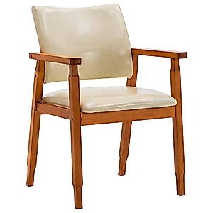 NOB Mid-Century Dining Side Chair with Faux Leather Seat in Beige, handrail Chair