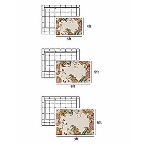 Fall Pumpkin Outdoor Rug for Patio/Deck/Porch, Non-Slip Area Rug 5 x 8 Ft, Thanksgiving Autumn Maple Leaf Colorful Pumpkin Indoor Outdoor Rugs Washable Area Rugs, Reversible Camping Rug Carpet Runner