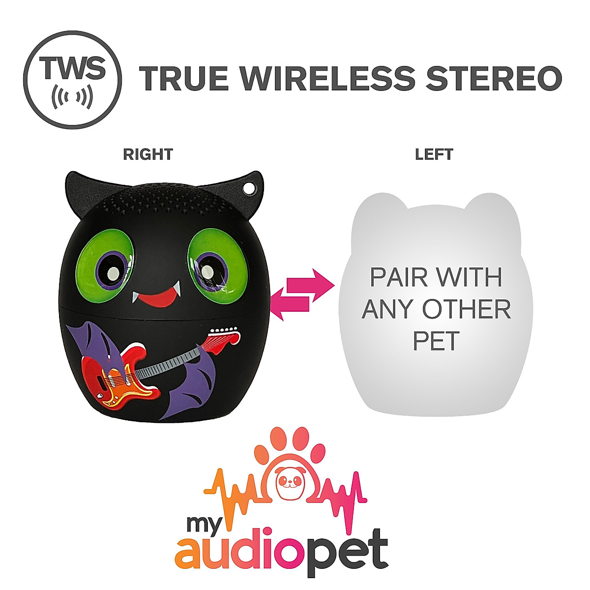 My Audio Pet Bat Mini Bluetooth Animal Wireless Speaker for Kids of All Ages - True Wireless Stereo – Your Portable Symphony for On-The-Go Sonic Bliss! Powerful Rich Room-Filling Sound (Bat in Black)