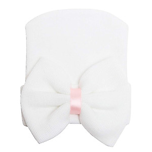 Zando Newborn Hospital Hat Toddler Beanie Baby Boy Girl Knot Headbands with Big Bows Infant Baby Nursery Caps White & Blue & Pink & Pink Blue White One Size