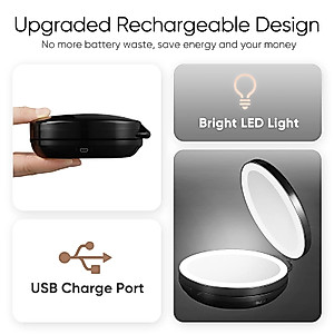 KEDSUM Upgraded Rechargeable Travel Makeup Mirror with Light, 1X/10X Magnifying Mirror with Light, Compact Travel Mirror with LED Lighted, Double Sided Folding Vanity Mirror, Daylight, Portable