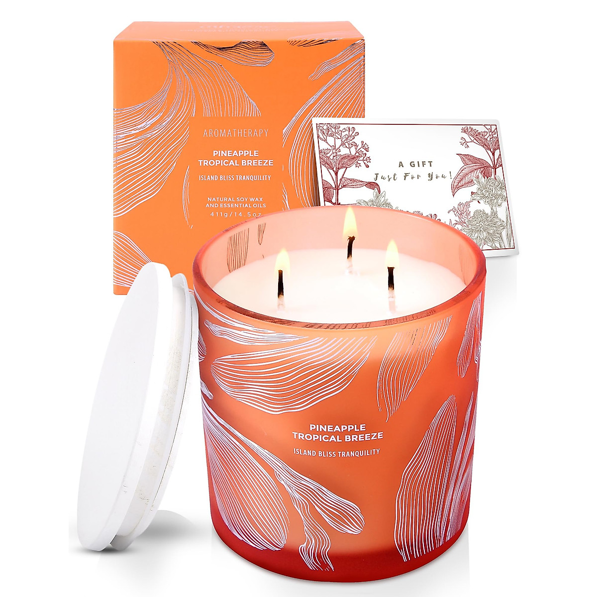 Pineapple Tropical Breeze 3 Wick Candle Large - Highly Scented Candle for Home 14.5 oz - Soy Candle - Home Fragrance Candles - Aromatherapy Relaxing Candle - Pineapple Paradise Candle for Men & Women