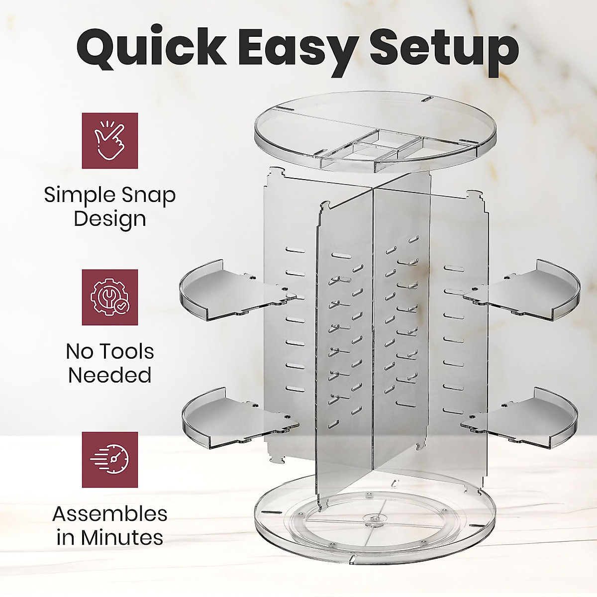 360 Rotating Makeup Organizer - Adjustable Shelf Height and Fully Rotatable. The Perfect Cosmetic Organizer for Bedroom Dresser or Vanity Countertop. (Clear)