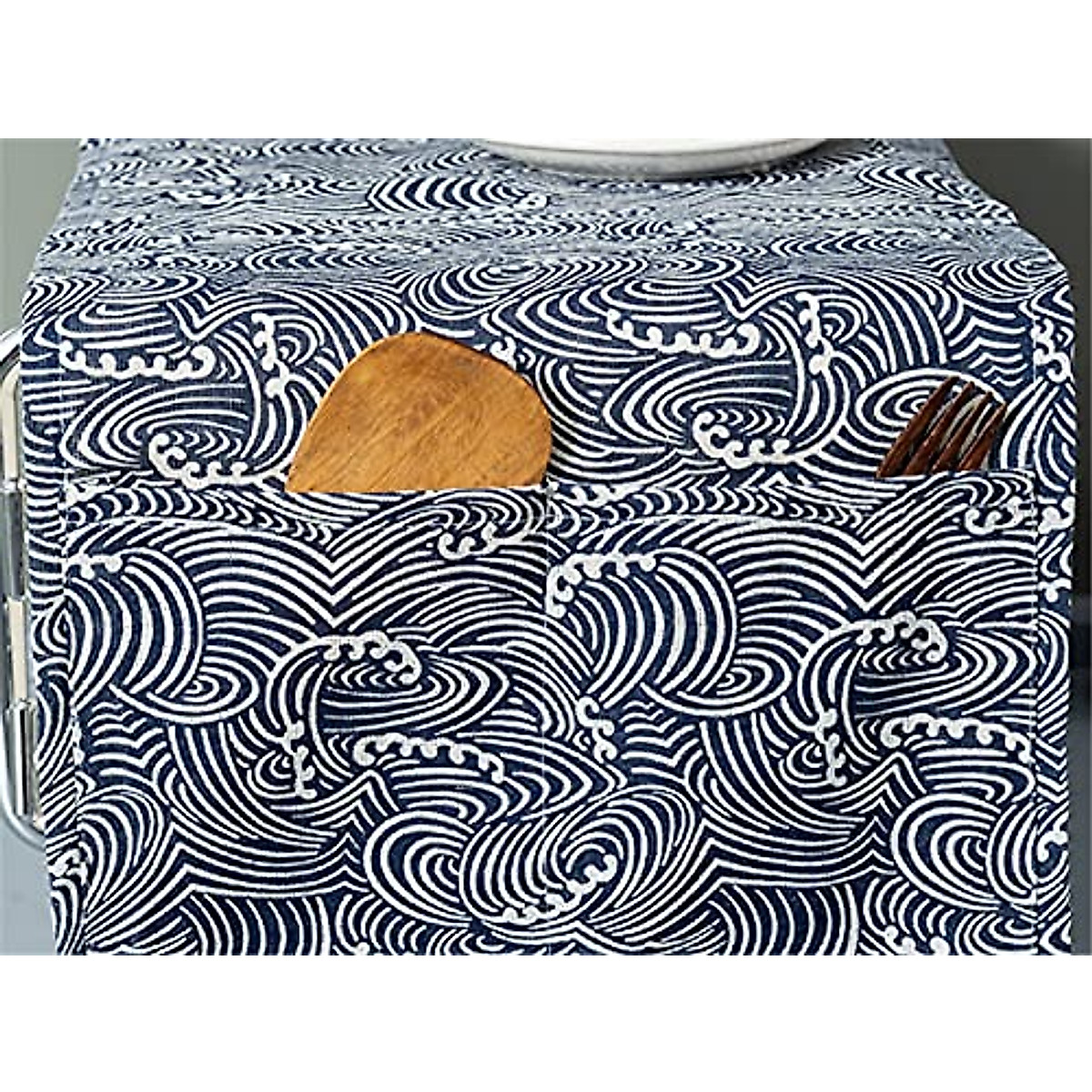 Ammsochy Microwave Oven Cover Dust Oil Proof Cloth with Storage Pockets Cotton Linen Kitchen Toaster Appliance Protector (Cube Scales)