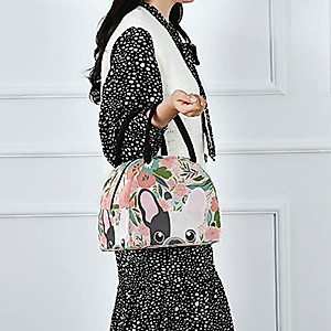 YiGee French Bulldog Floral Dog Lunch Bag Tote Bag, Insulated Organizer Zippered Lunch Box Lunchbox Lunch Container Handbag for Women Men Home Office Picnic Beach Use