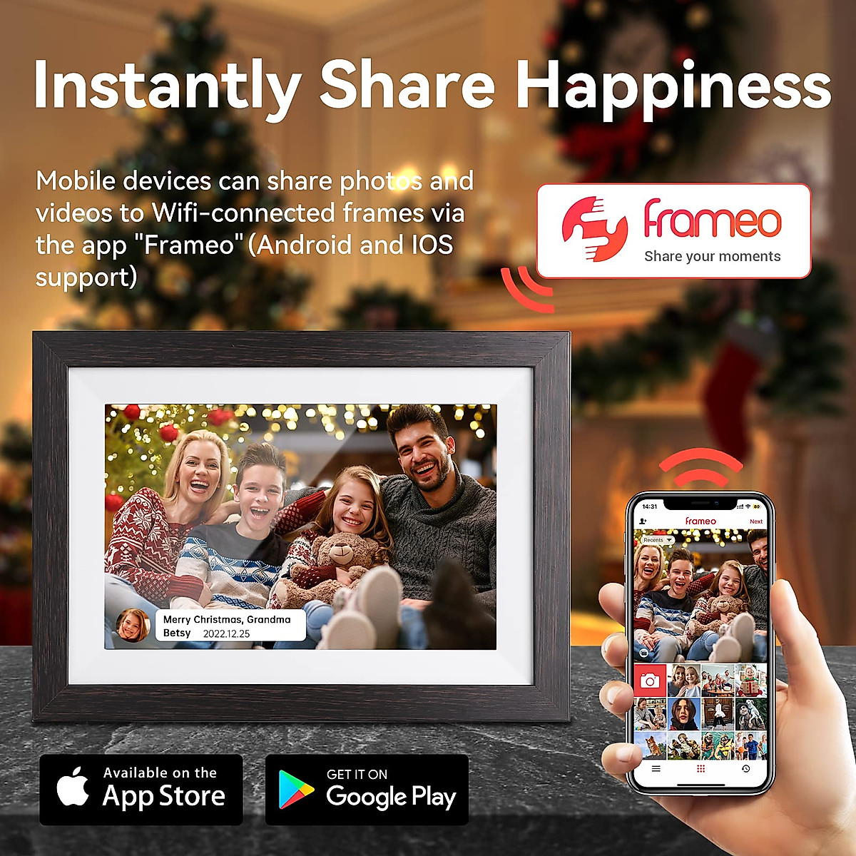 Frameo WiFi Digital Picture Frame 32GB Memory 10.1 Inch, 1280x800 HD IPS Touch Screen Photo Frame Electronic, Easy Setup, Share Photos or Videos Anywhere via Free Frameo APP