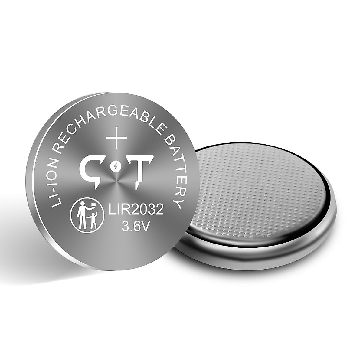 CT-ENERGY Rechargeable LIR2032 Batteries 3.6V Lithium Ion Button Coin Cell Batteries 2PCS AirTag Key Fobs Watch Battery Replacing