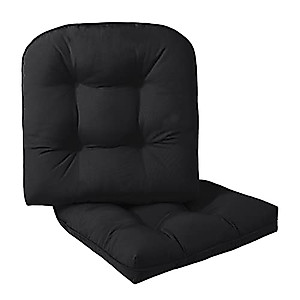 LOVTEX Indoor/Outdoor Tufted Seat Cushions for Patio Furniture Set of 2 Waterproof, 19x19 Black Outdoor Chair Cushions - Overstuffed Patio Furniture Cushions for Wicker Chair with Round Corner