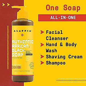 Alaffia Skin Care, Authentic African Black Soap, All in One Body Wash, Face Wash, Shampoo & Shaving Soap with Fair Trade Shea Butter, Wild Lavender, 16 Fl Oz