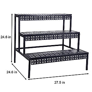 3 Tiers Metal Plant Stand,Rectangular Ladder Flower Pots Outdoor, Indoor Plant Display Rack, Heavy Duty Utility Storage Organizer for Home Garden Patio Balcony, Stair Style