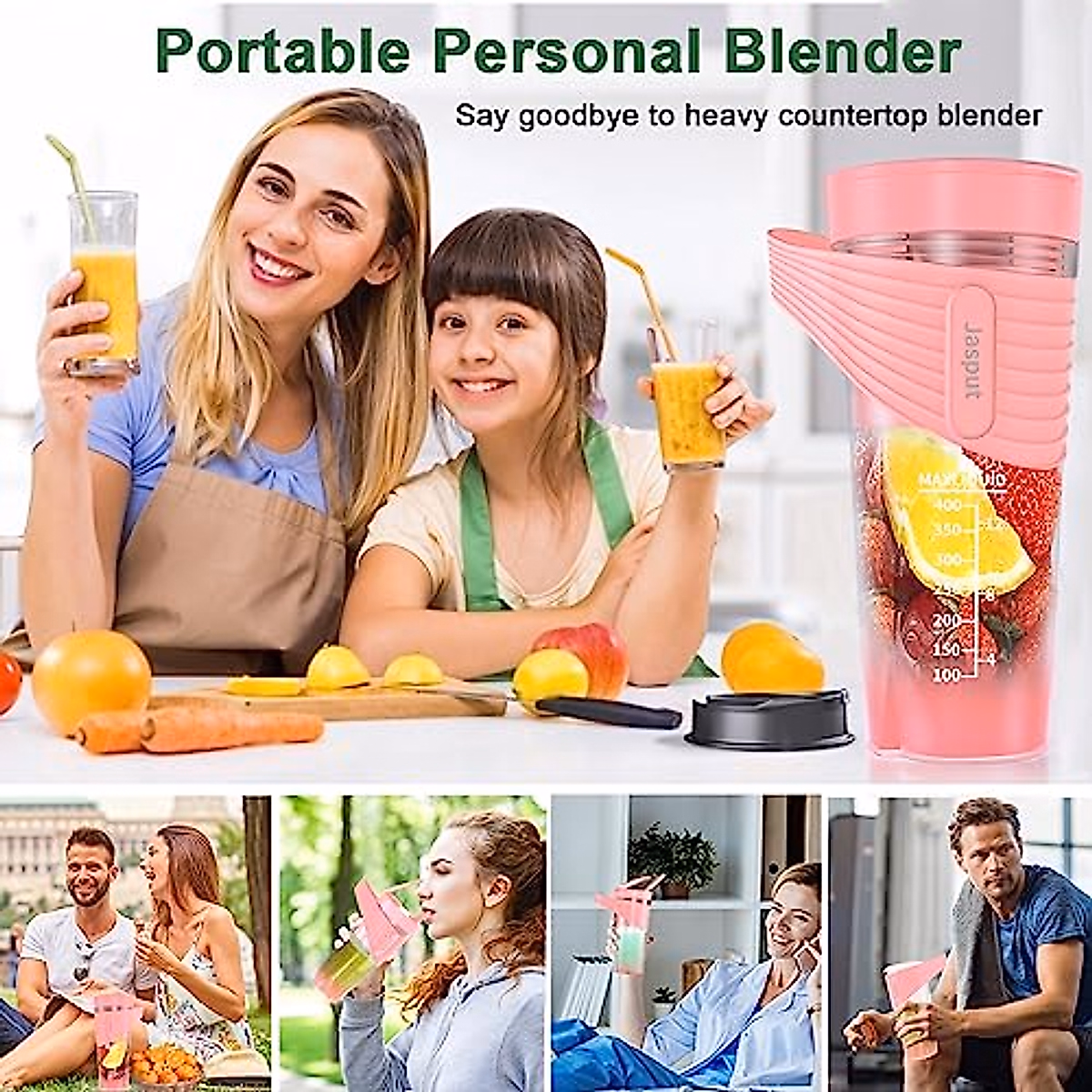 Portable blender for shakes and smoothies,Personal blender, 20000r/m,16 oz Traveling Fruit Veggie Juicer Cup With 6 Blades, Portable Blender USB Rechargeable for Sport,Gym,Office (Pink)