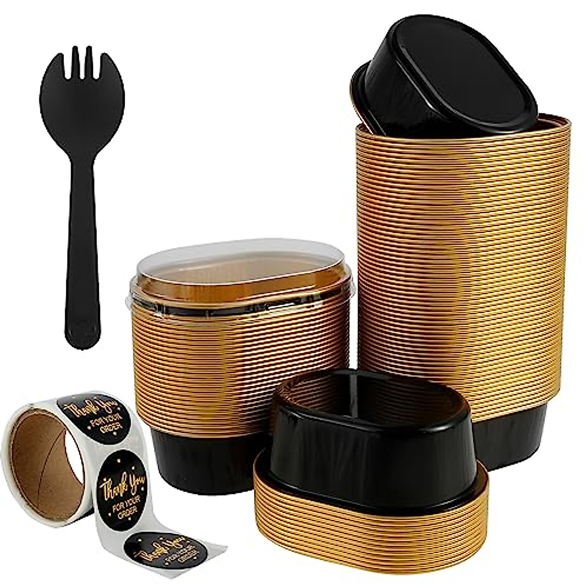 Nicoport 60Pcs Aluminum Foil Cake Container 68ml Heat-Resistant Foil Baking Cups with Clear Lids and Spoons Mini Oval Cake Pan Reusable Small Cheesecake Muffin Pan for Cake Cheese Dessert